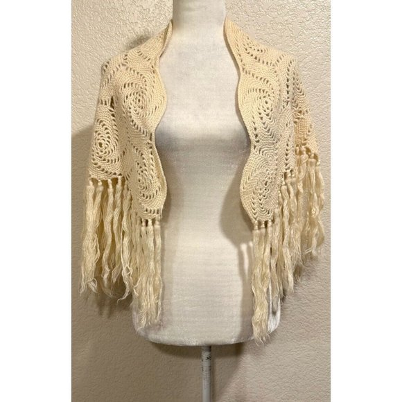 Vintage | Sweaters | Vintage 8s Cream Knit Crochet Cottagecore Blanket ...